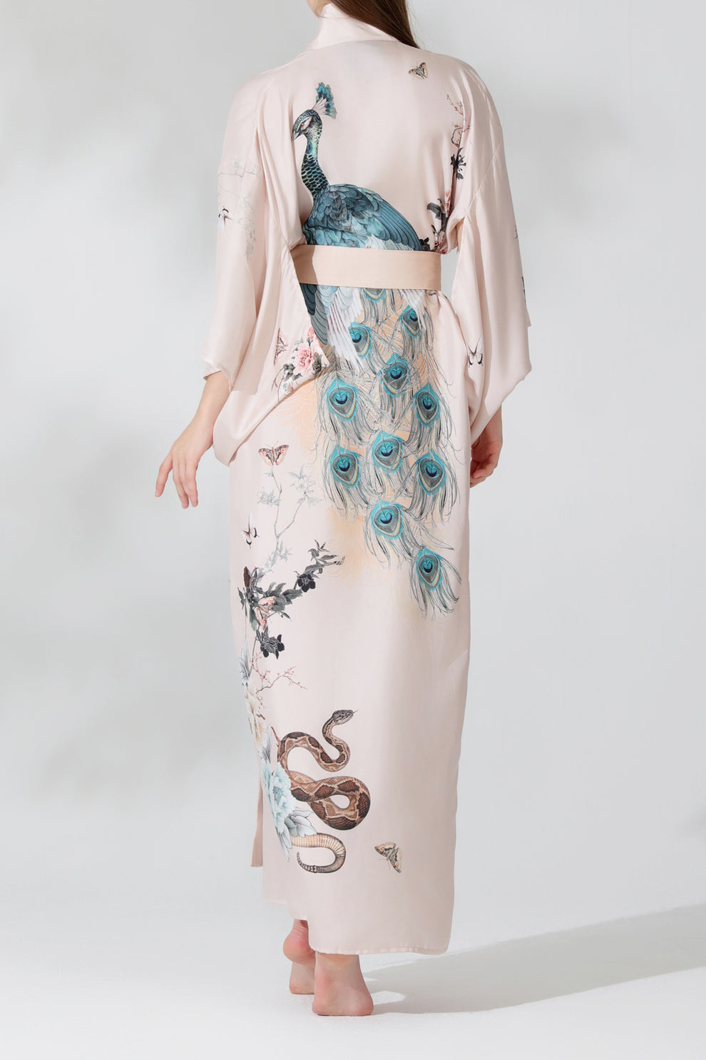 Silk Kimono Dressing Gown Royal Peacock | Pink | Buy a beautiful ...