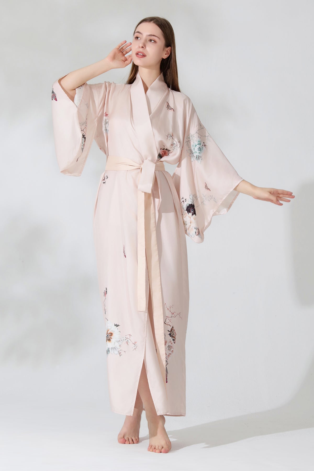 Silk Kimono Dressing Gown Royal Peacock | Pink | Buy a beautiful ...