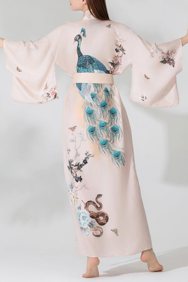 Silk Kimono Dressing Gown Royal Peacock | Pink | Buy a beautiful ...